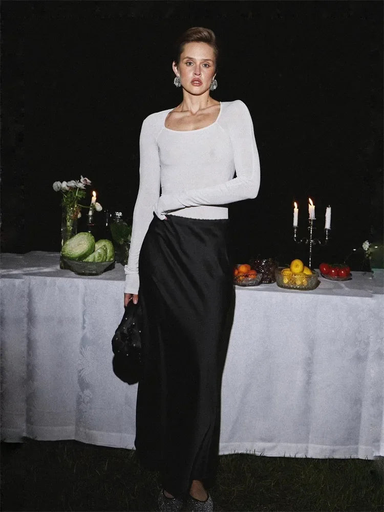 Maxi-rok met glanzende afwerking en zijsplit – Loïs Amsterdam